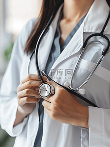 医疗保健医疗轻的女医生听诊器高清摄影大图-千库网