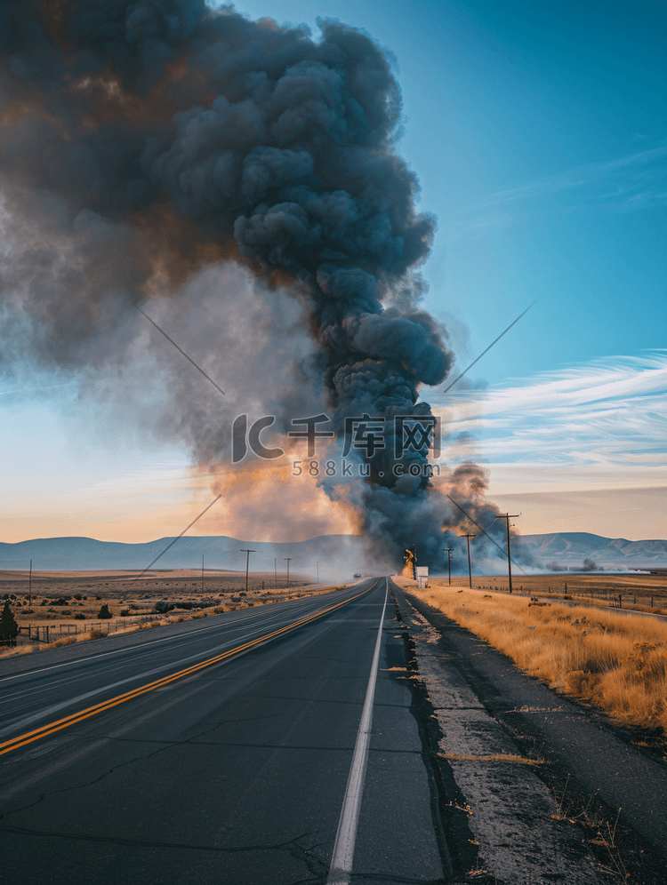 路边起火浓烟滚滚高清摄影大图-千库网