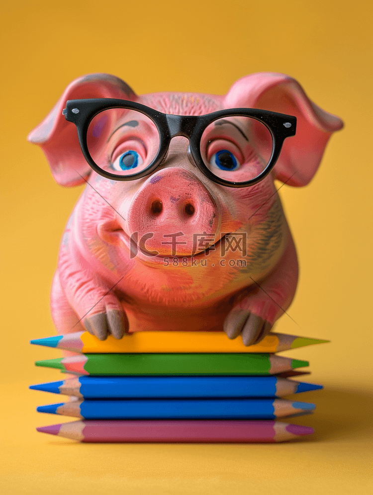 戴着彩色铅笔眼镜的清管银行拯救银行教育理念高清摄影大图-千库网