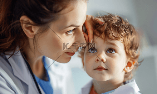 女医生检查儿童视力高清摄影大图-千库网