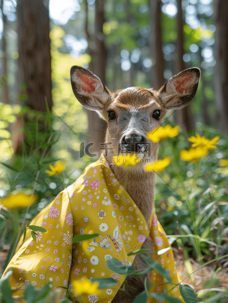穿夏装的梅花鹿高清摄影大图-千库网