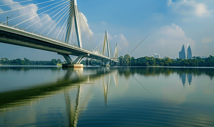 马来西亚普特拉贾亚斜拉桥的特写高清摄影大图-千库网