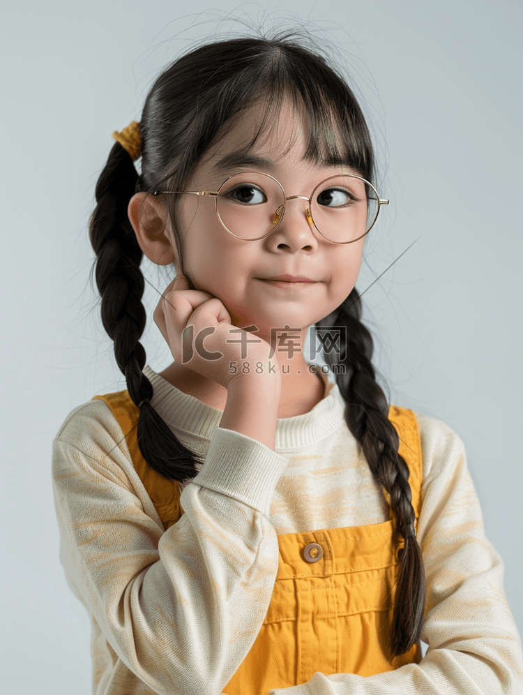 快乐的亚洲学校孩子思考高清摄影大图-千库网