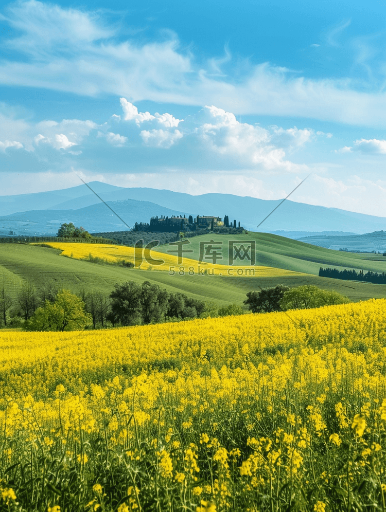户外托斯卡纳奥尔恰谷绿色和黄色山丘高清摄影大图-千库网