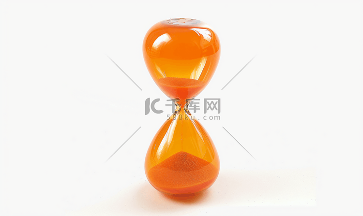 白色背景中的复古橙色塑料沙漏高清摄影大图-千库网