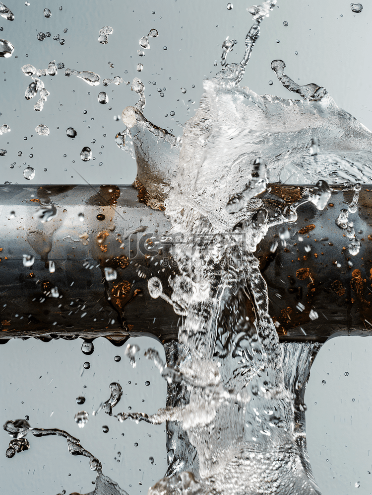 水从破裂的管道中涌出管道突破锅炉站事故高清摄影大图-千库网