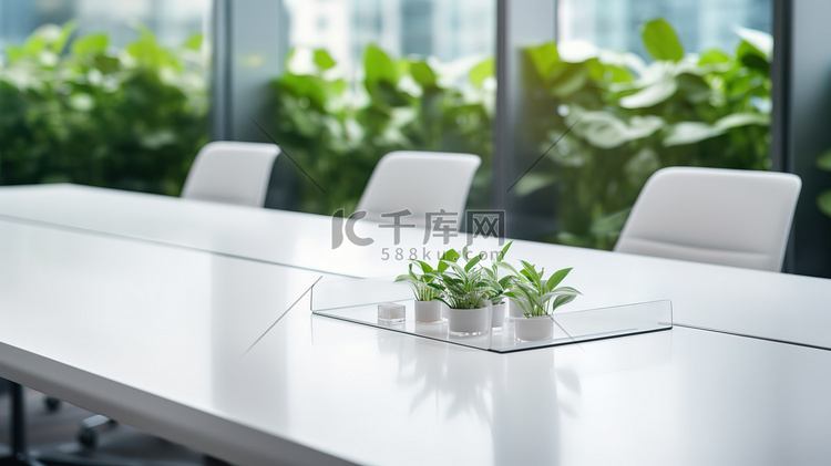 空荡荡的宽敞会议桌绿植照片高清摄影大图-千库网