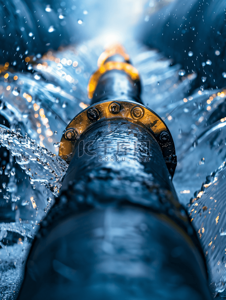 水管破裂管道事故热水从管道中流出高清摄影大图-千库网