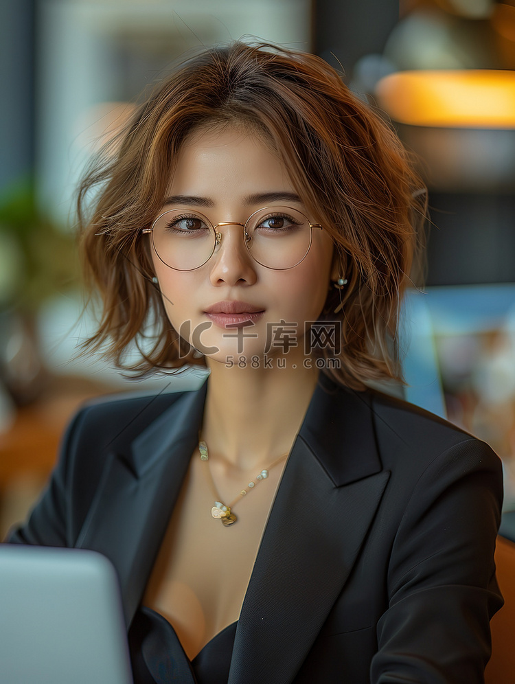 女职员用笔记本工作高清图片高清摄影大图-千库网