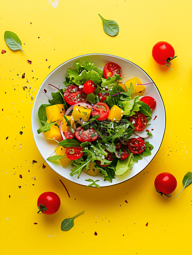 新鲜蔬菜沙拉配芥末酱高清摄影大图-千库网