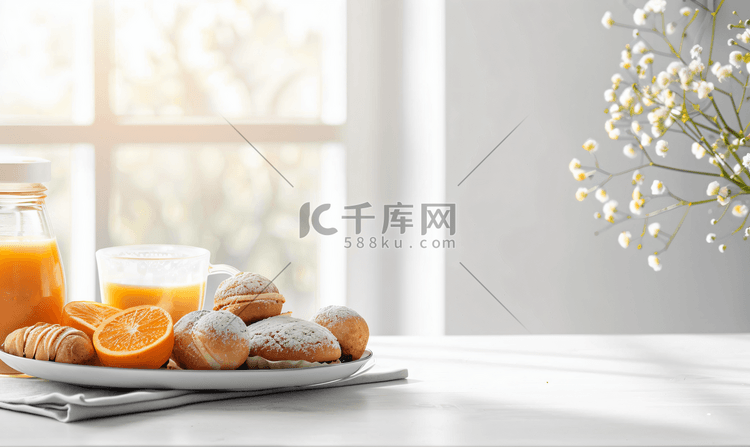 桌上的早餐食品高清摄影大图-千库网