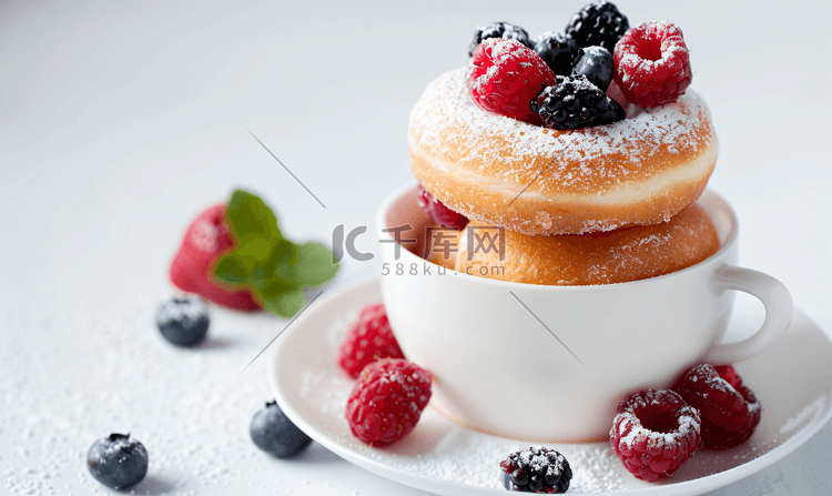 白杯中的浆果脆饼甜甜圈高清摄影大图-千库网