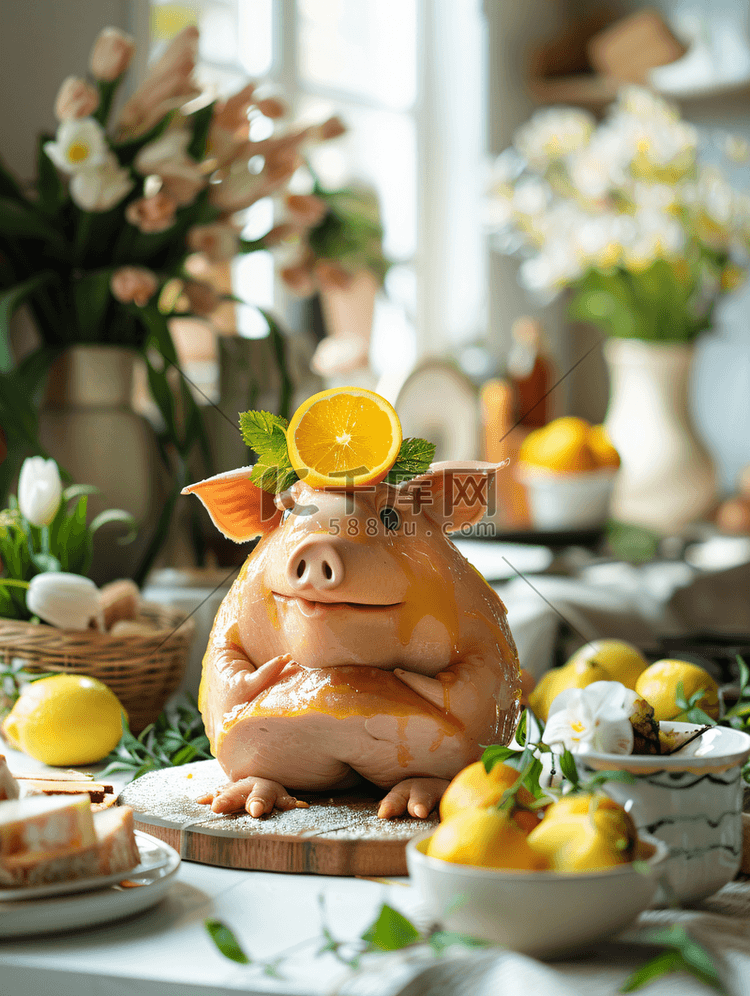 用蜂蜜橙釉制作复活节或圣诞节火腿高清摄影大图-千库网