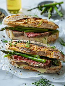 芦笋三明治和牛排片高清摄影大图-千库网