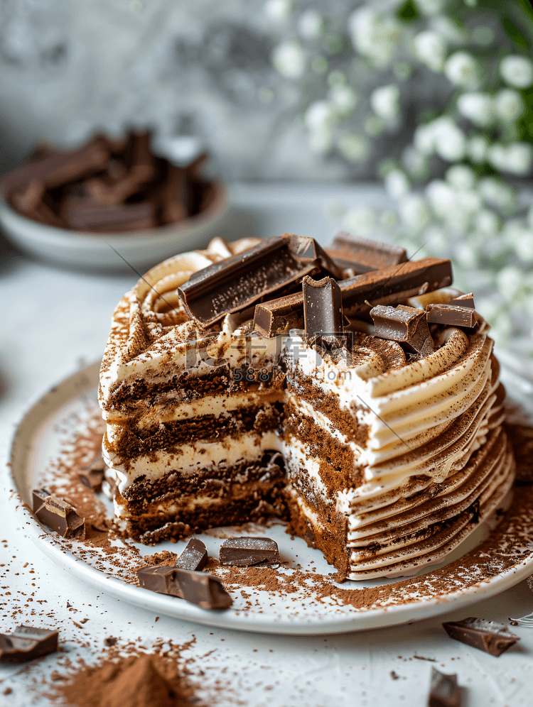 巧克力装饰提拉米苏蛋糕高清摄影大图-千库网