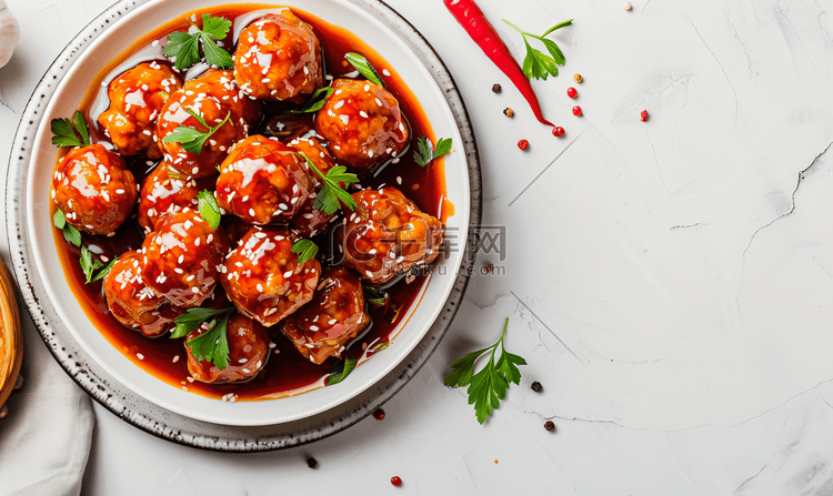 亚洲肉丸配糖醋酱高清摄影大图-千库网