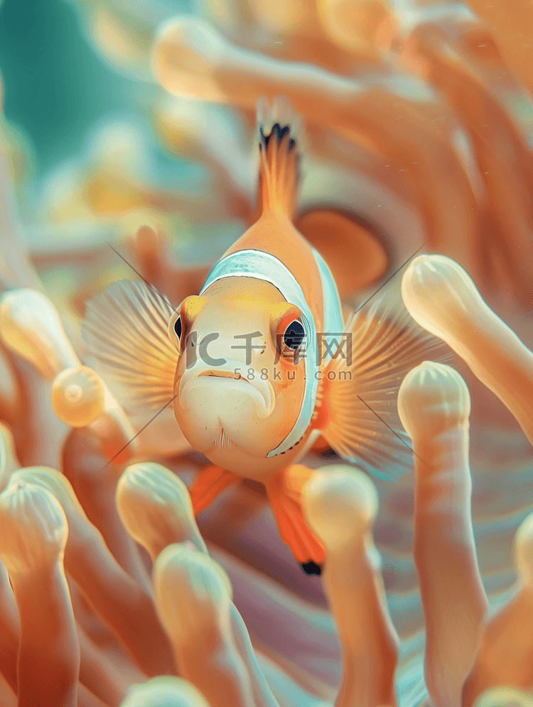 海葵里的小丑鱼肖像高清摄影大图-千库网