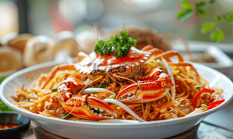 意大利面奶油辣椰子蟹融合食品风格高清摄影大图-千库网