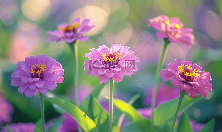 百日草粉红紫色花朵在花园中盛开的百日草特写高清摄影大图-千库网