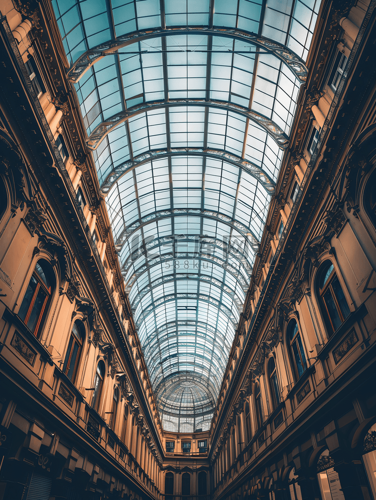 意大利那不勒斯翁贝托一世长廊的玻璃天花板高清摄影大图-千库网