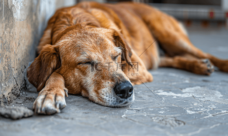 狗躺下狗休息街上的老狗高清摄影大图-千库网