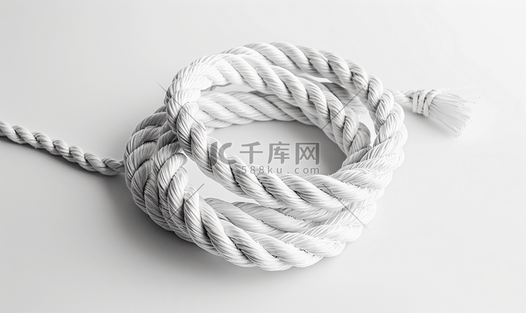 白色背景上白色黑色绳子扭成一个圈高清摄影大图-千库网