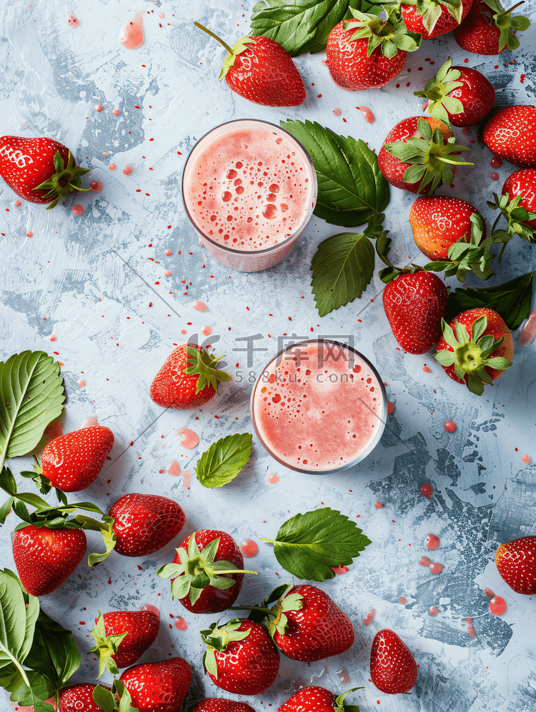 新鲜草莓冰沙高清摄影大图-千库网