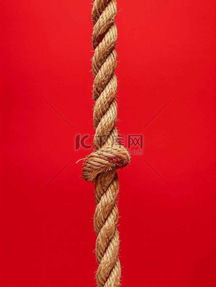 纯红色背景上绳子的特写细节高清摄影大图-千库网