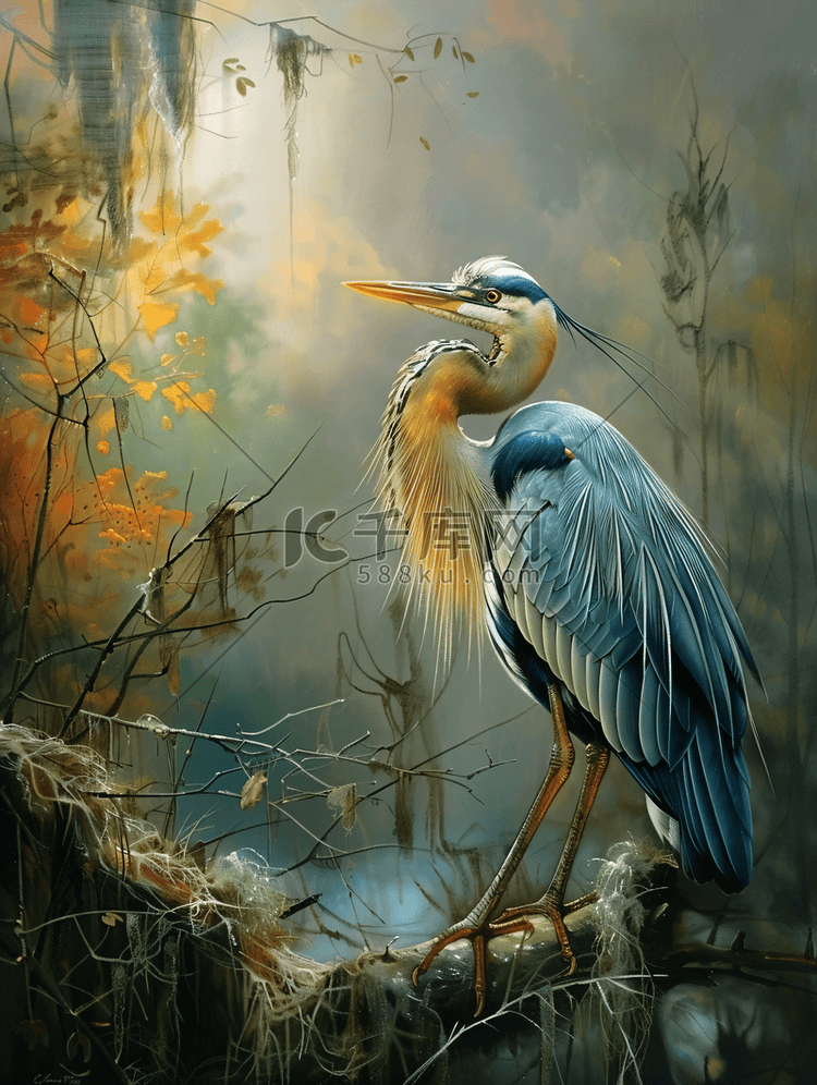 树林里的大蓝鹭鸟高清摄影大图-千库网