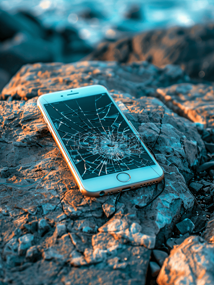 手机掉在石头上摔坏了高清摄影大图-千库网