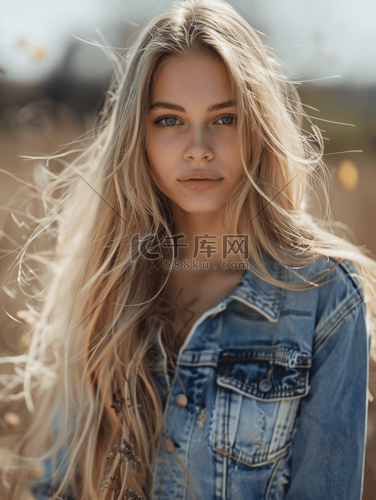 可爱的年轻金发女郎在户外摆姿势高清摄影大图-千库网