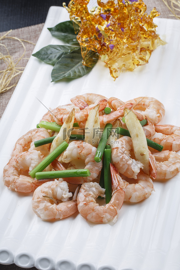 清炒马牙山药海捕大虾仁高清摄影大图-千库网