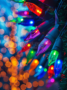 色彩缤纷的圣诞灯和派对灯高清摄影大图-千库网