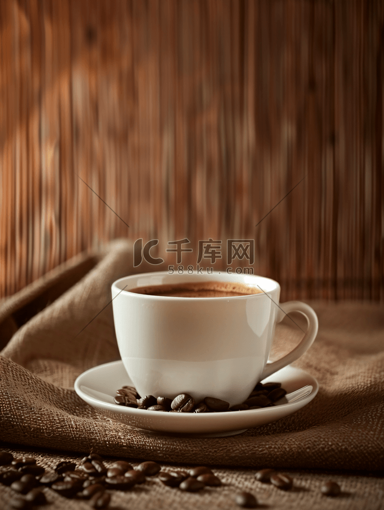棕色表面上的一杯热咖啡高清摄影大图-千库网