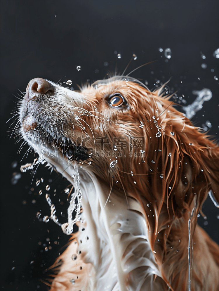湿漉漉的狗甩掉水高清摄影大图-千库网