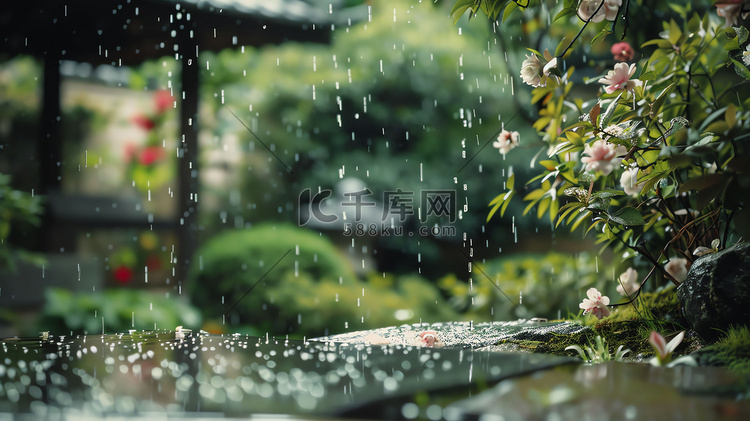 雨水水珠花朵绿植摄影照片高清摄影大图-千库网