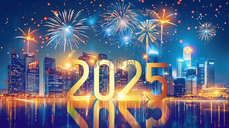 2025年新年数字2025城市光影背景图片免费下载-千库网