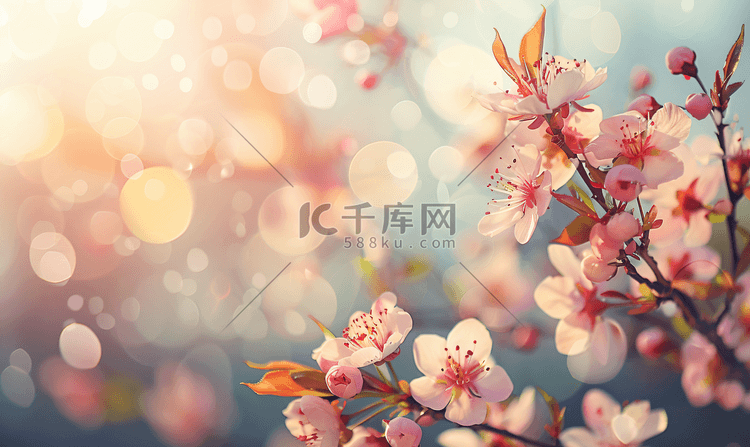 奇特的春天开花树有大花和散景高清摄影大图-千库网