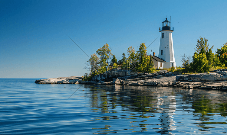 经过乔治亚湾的一座灯塔高清摄影大图-千库网