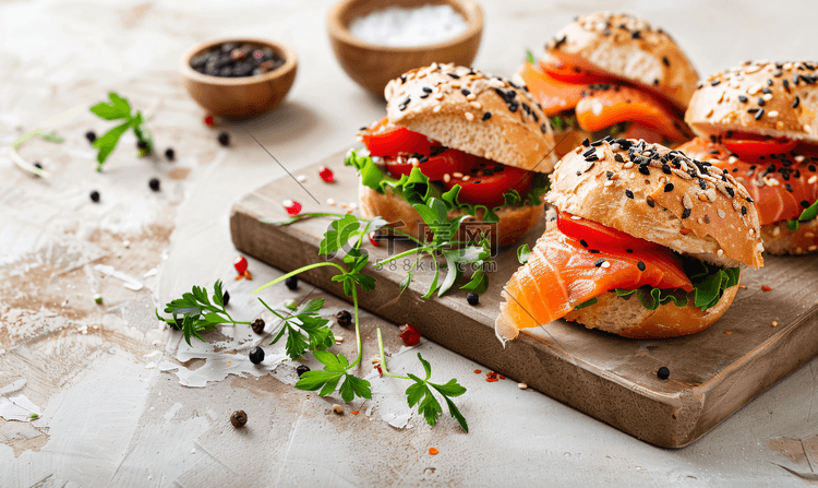 小三文鱼三明治高清摄影大图-千库网