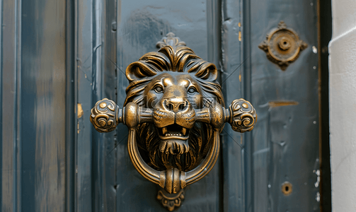 门上的狮子门环高清摄影大图-千库网
