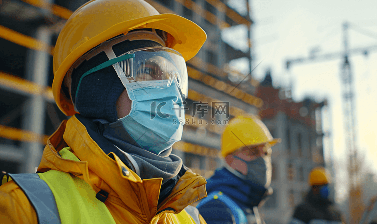 工程和建筑施工中的施工现场蒙面因为效应冠状病毒高清摄影大图-千库网