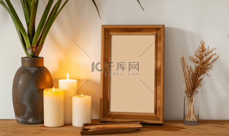 带蜡烛的青铜色相框模型高清摄影大图-千库网