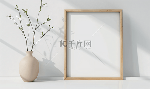 带花瓶的木框样机高清摄影大图-千库网