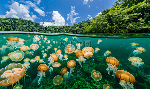 帕劳的水母湖高清摄影大图-千库网