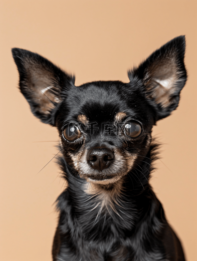 米色背景上的狗宠物黑色吉娃娃吉娃娃狗黑色肖像高清摄影大图-千库网