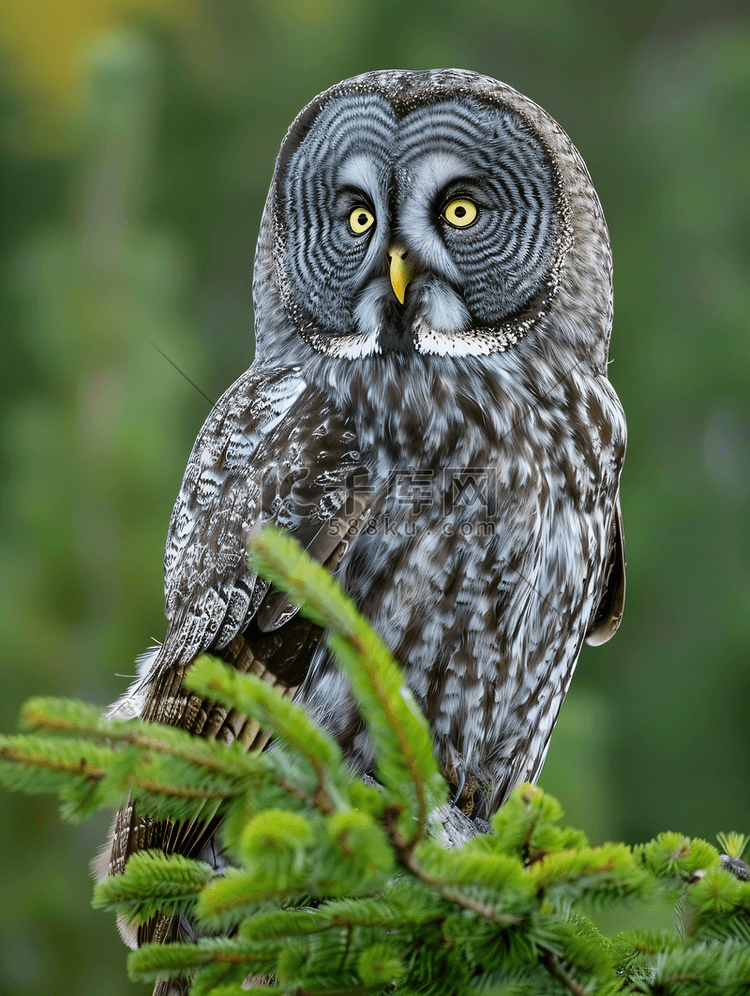 加拿大树上的大灰猫头鹰高清摄影大图-千库网