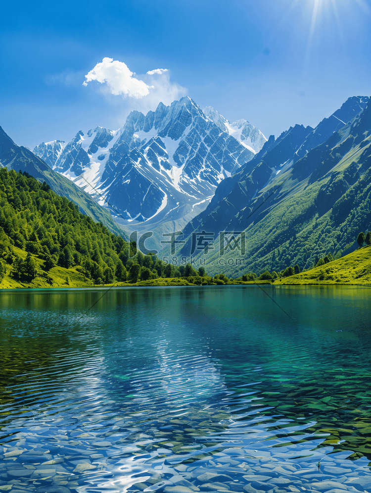 山湖科鲁迪上斯瓦涅季格鲁吉亚欧洲高加索山脉高清摄影大图-千库网