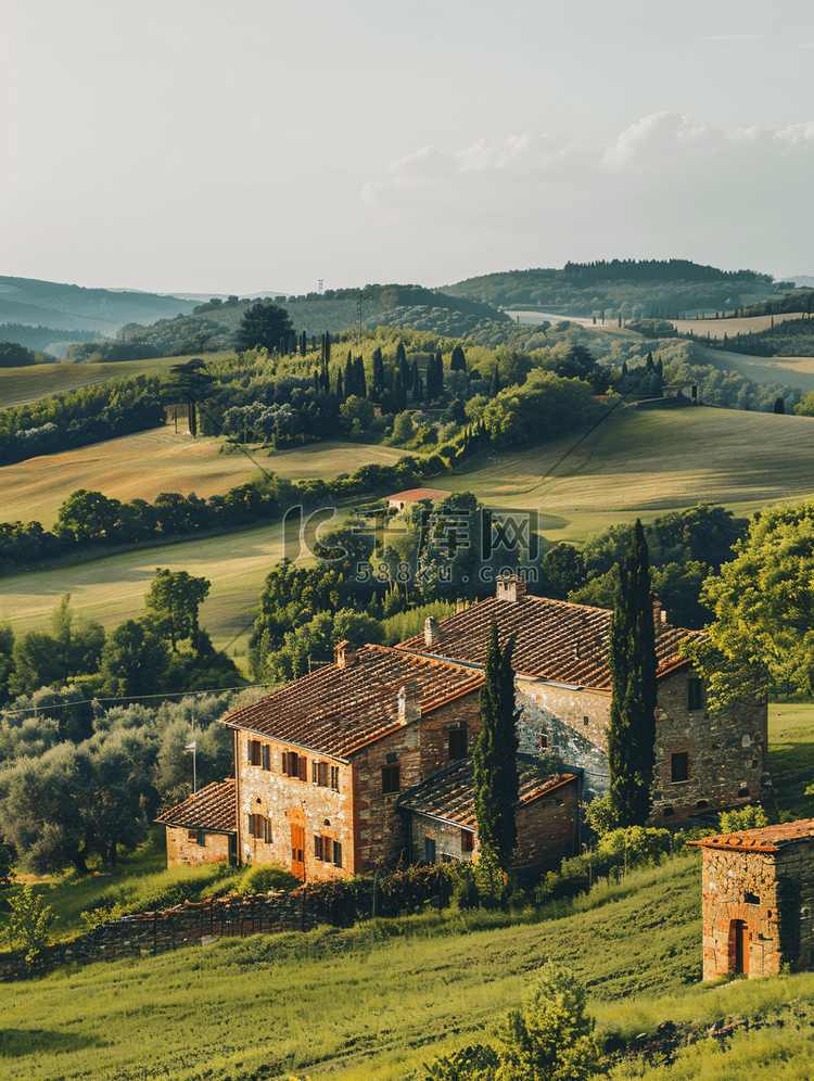 托斯卡纳的典型景观房屋很少高清摄影大图-千库网