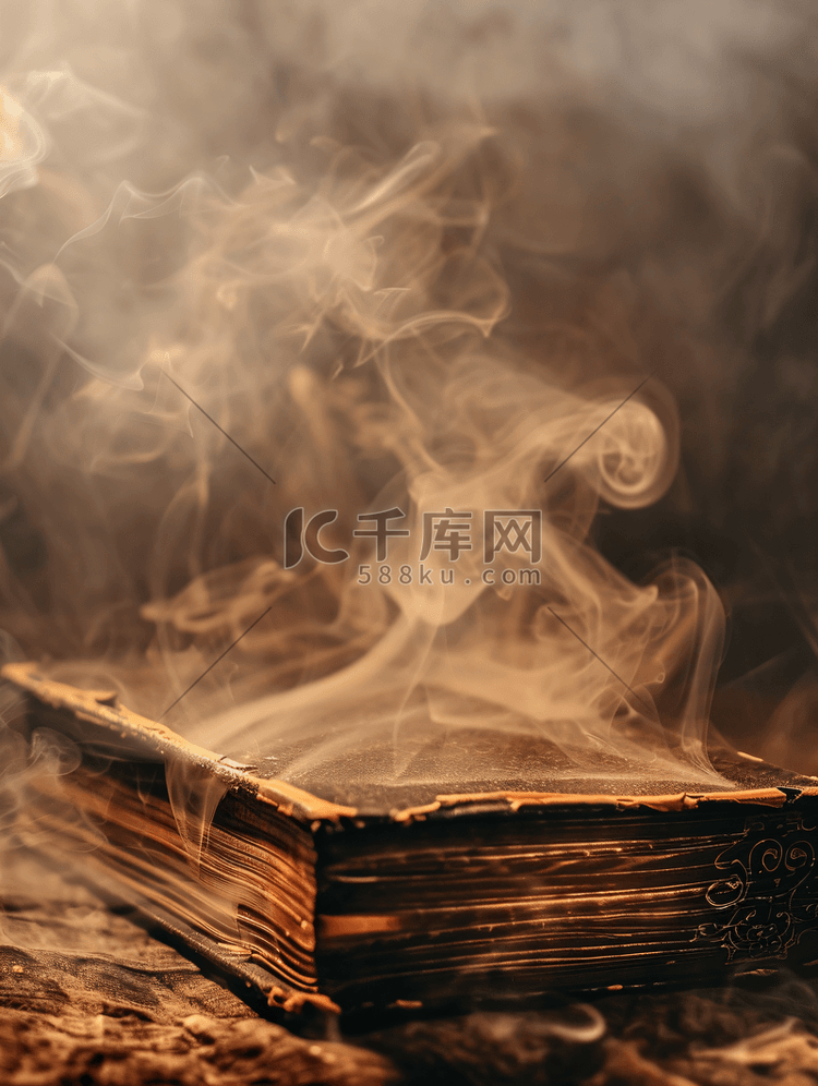 烟雾缭绕的旧书背景虚化高清摄影大图-千库网